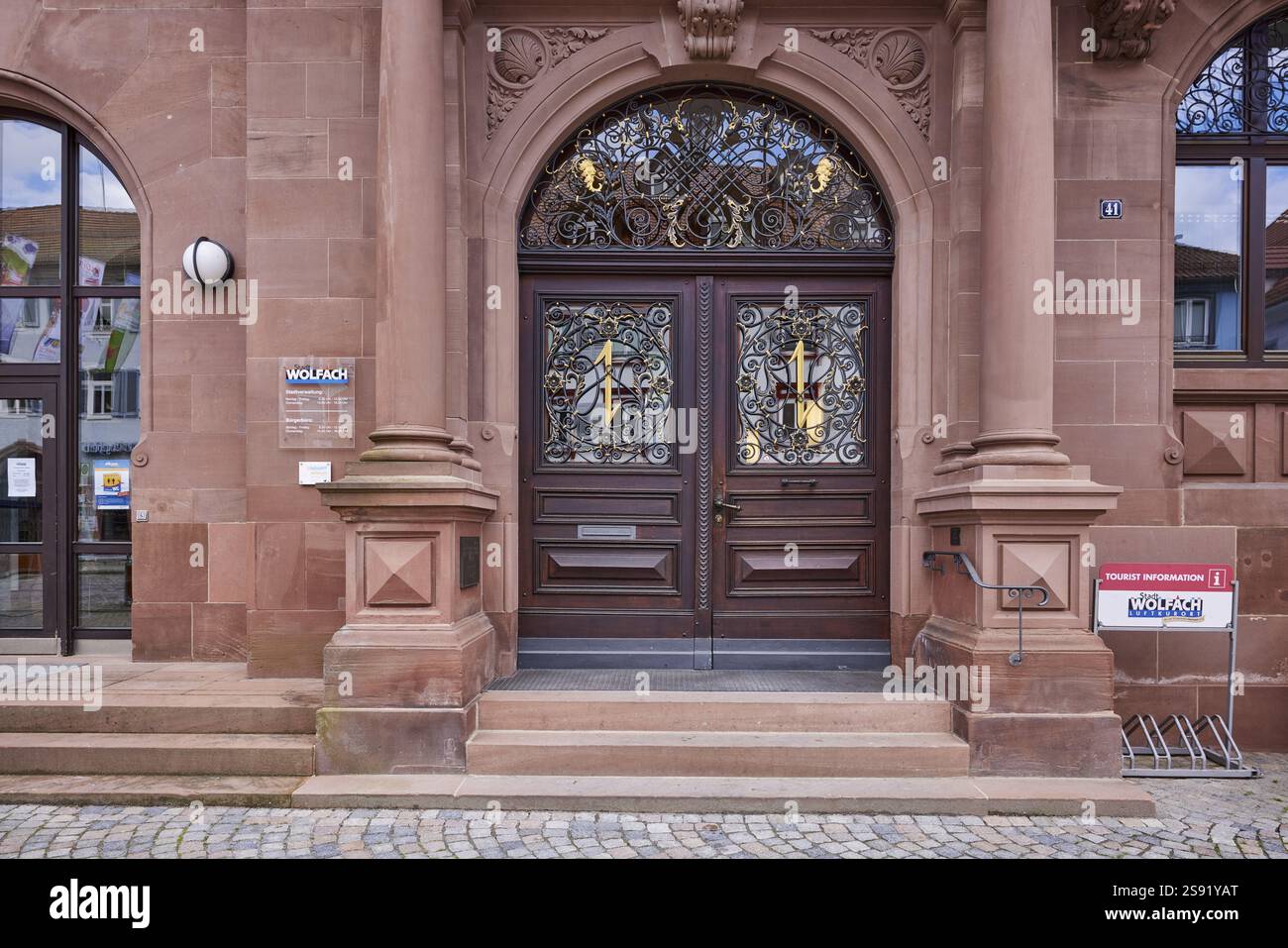 Citizens' office, City administration, Entrance area, Stairs, Bicycle stand with advertising ...