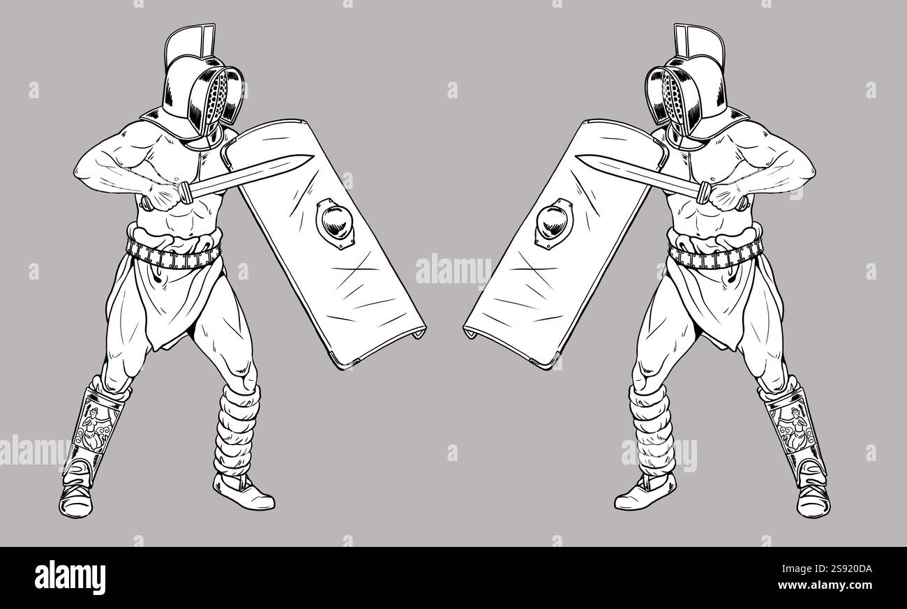Gladiator Murmillo. Handmade historical drawing with ancient Colosseum warrior Stock Photo - Alamy