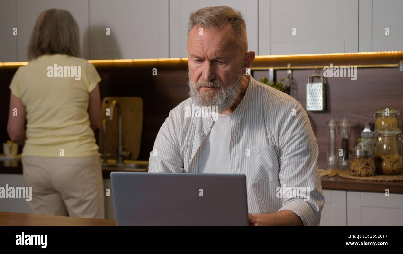 Middle aged retired 50s man husband gray-haired businessman thinking ...