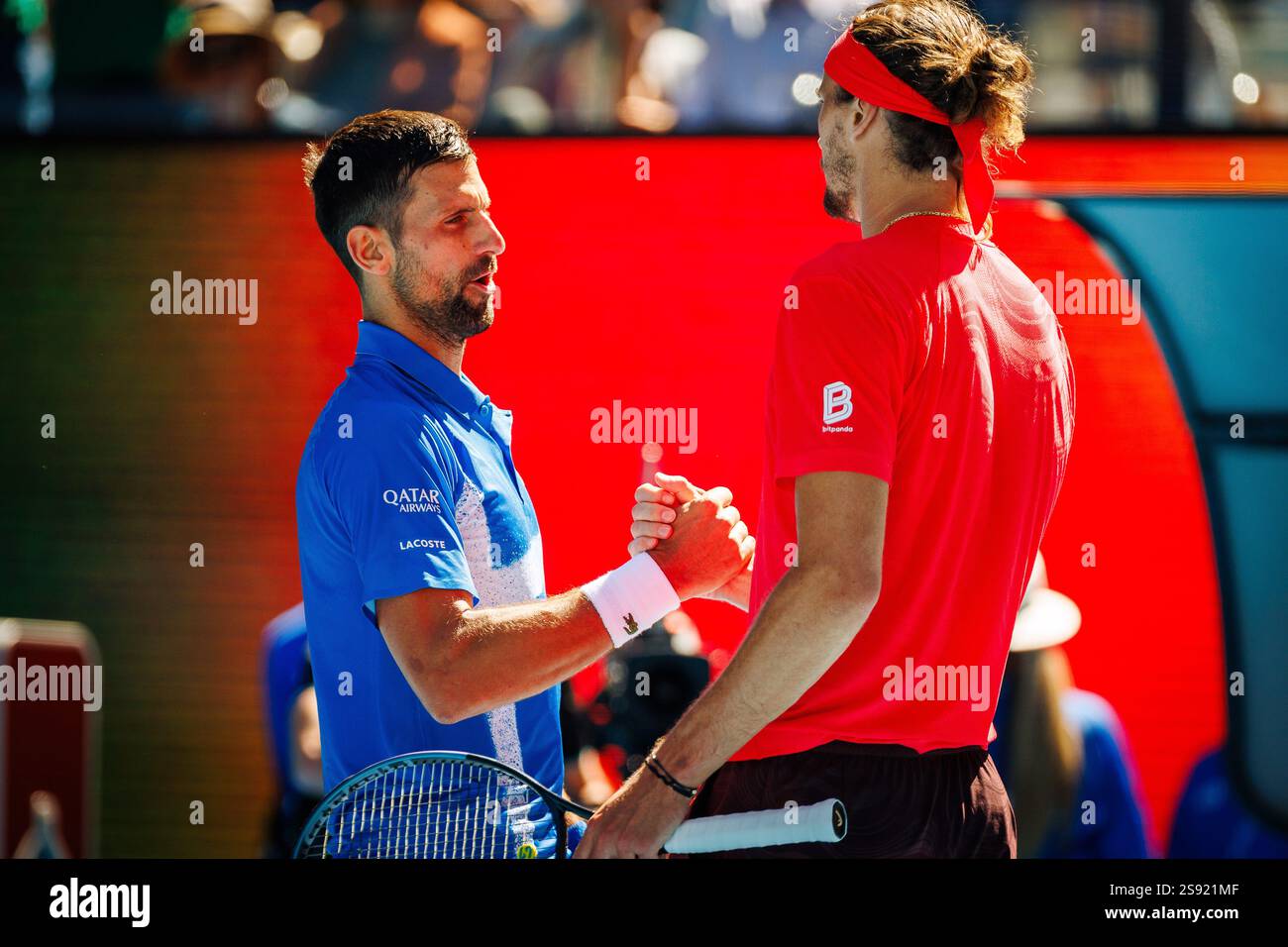 Serbian Novak Djokovic and German Alexander Zverev and greet each other ...