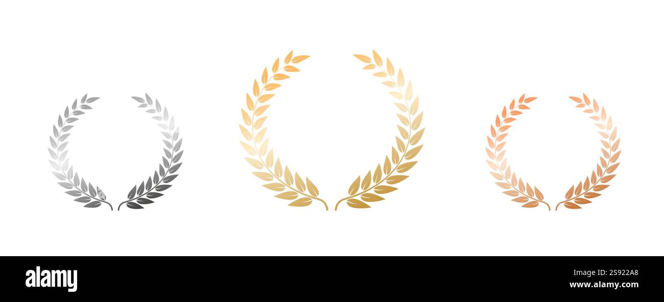 Gold silver bronze laurel wreath of victory icon. Vector laurel frame ...