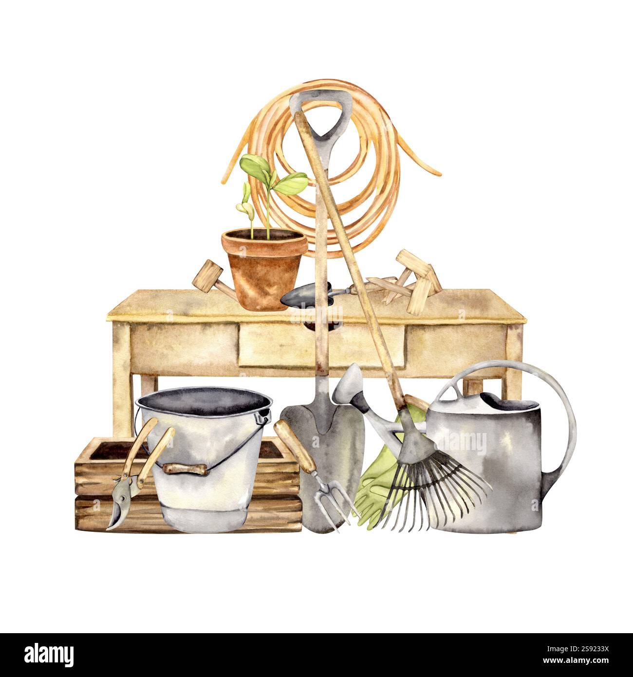 Gardening table with tools Stock Photo - Alamy