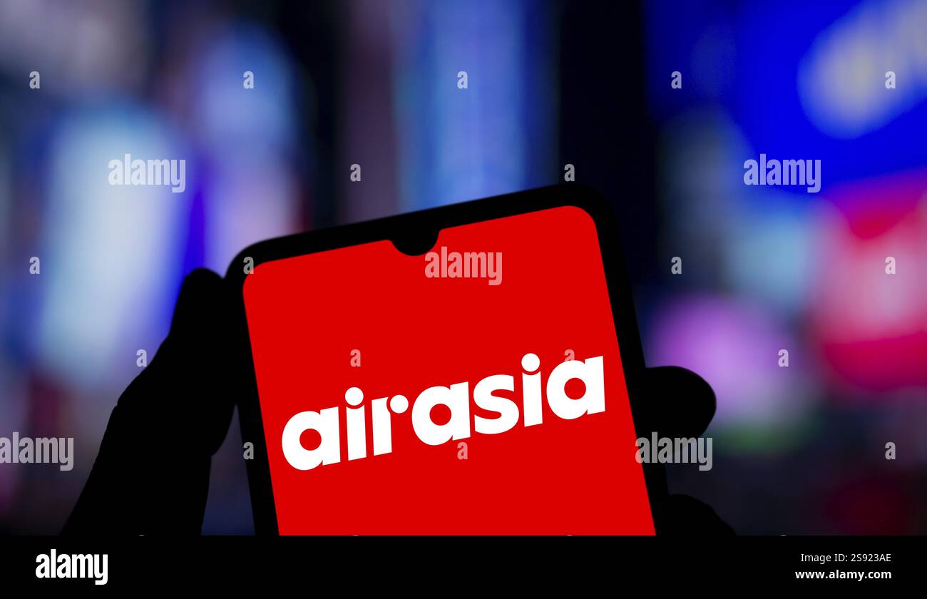 Dhaka, Bangladesh- 19 Jan 2025: airasia logo is displayed on smartphone ...