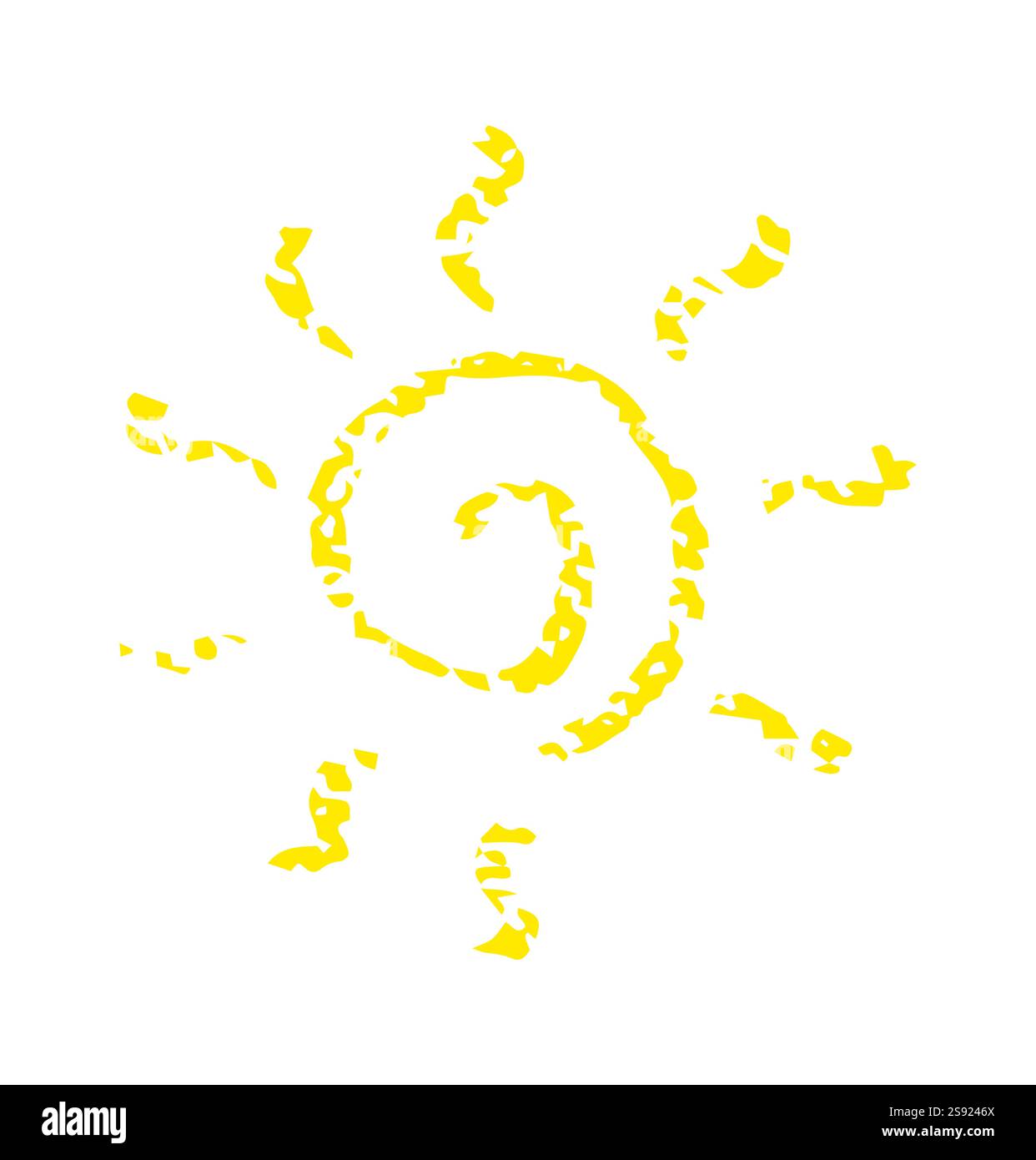 Hand-drawn crayon sun illustration in bright orange, playful vector ...