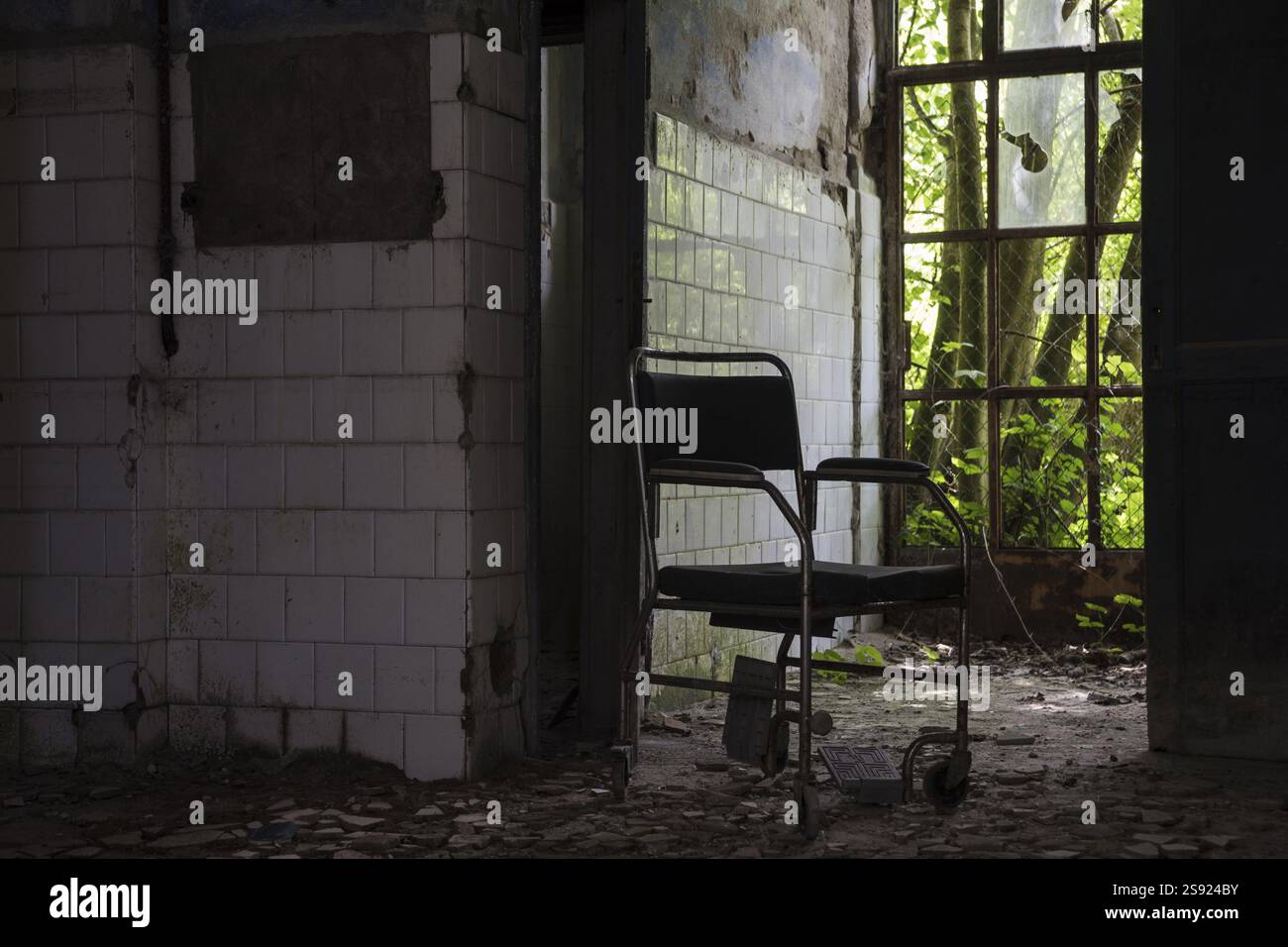 A picture of a scary place in an abandoned asylum Stock Photo - Alamy