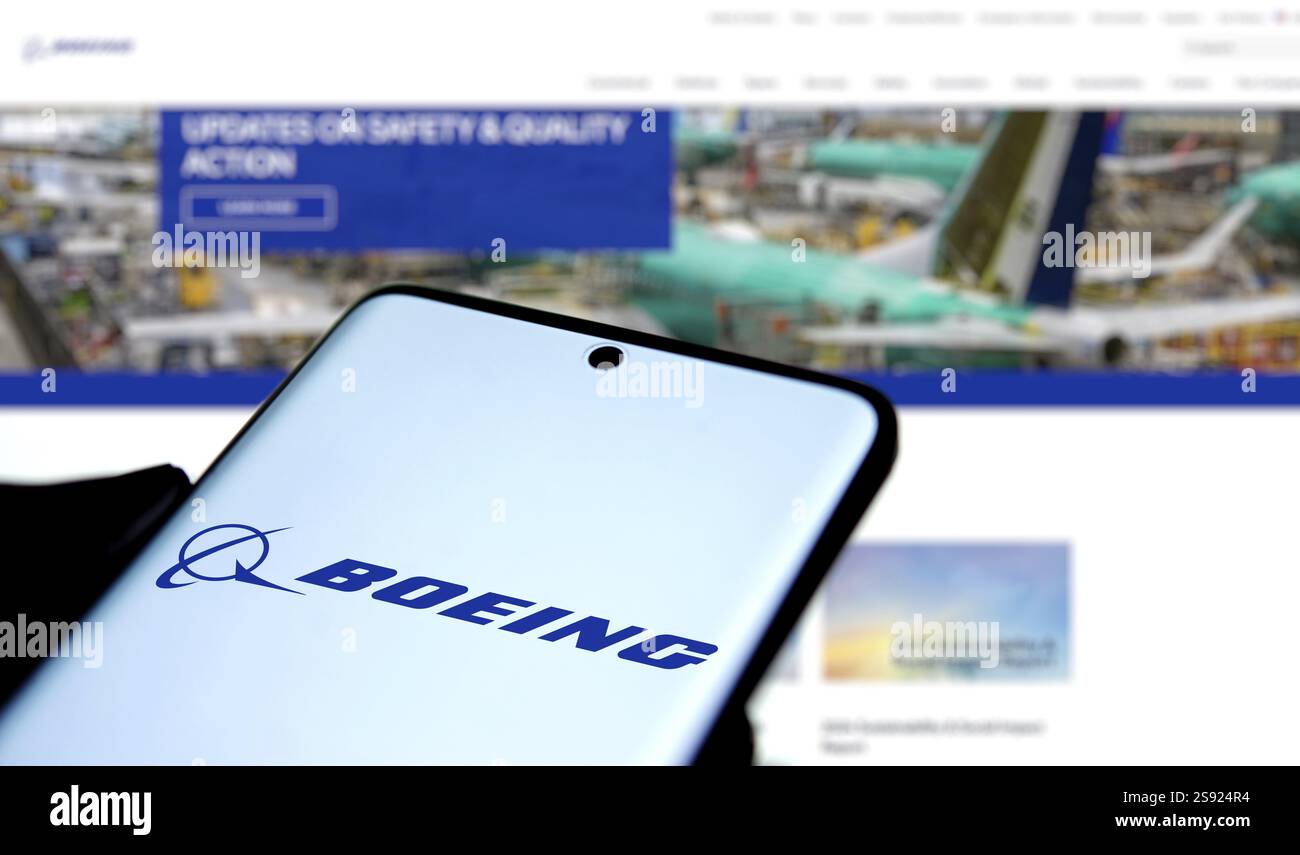 Dhaka, Bangladesh- 28 Nov 2024: Boeing logo is displayed on smartphone ...