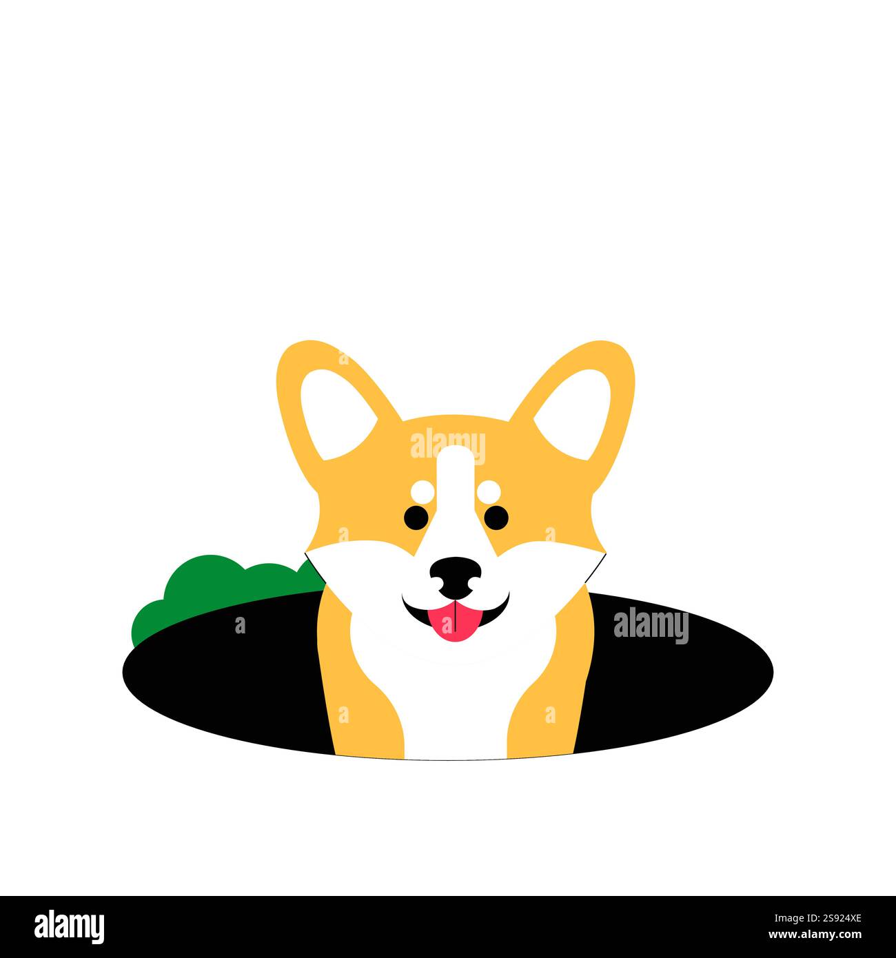 Corgi Dog Digging In Flat Vector Illustration Symbolizing Curiosity ...