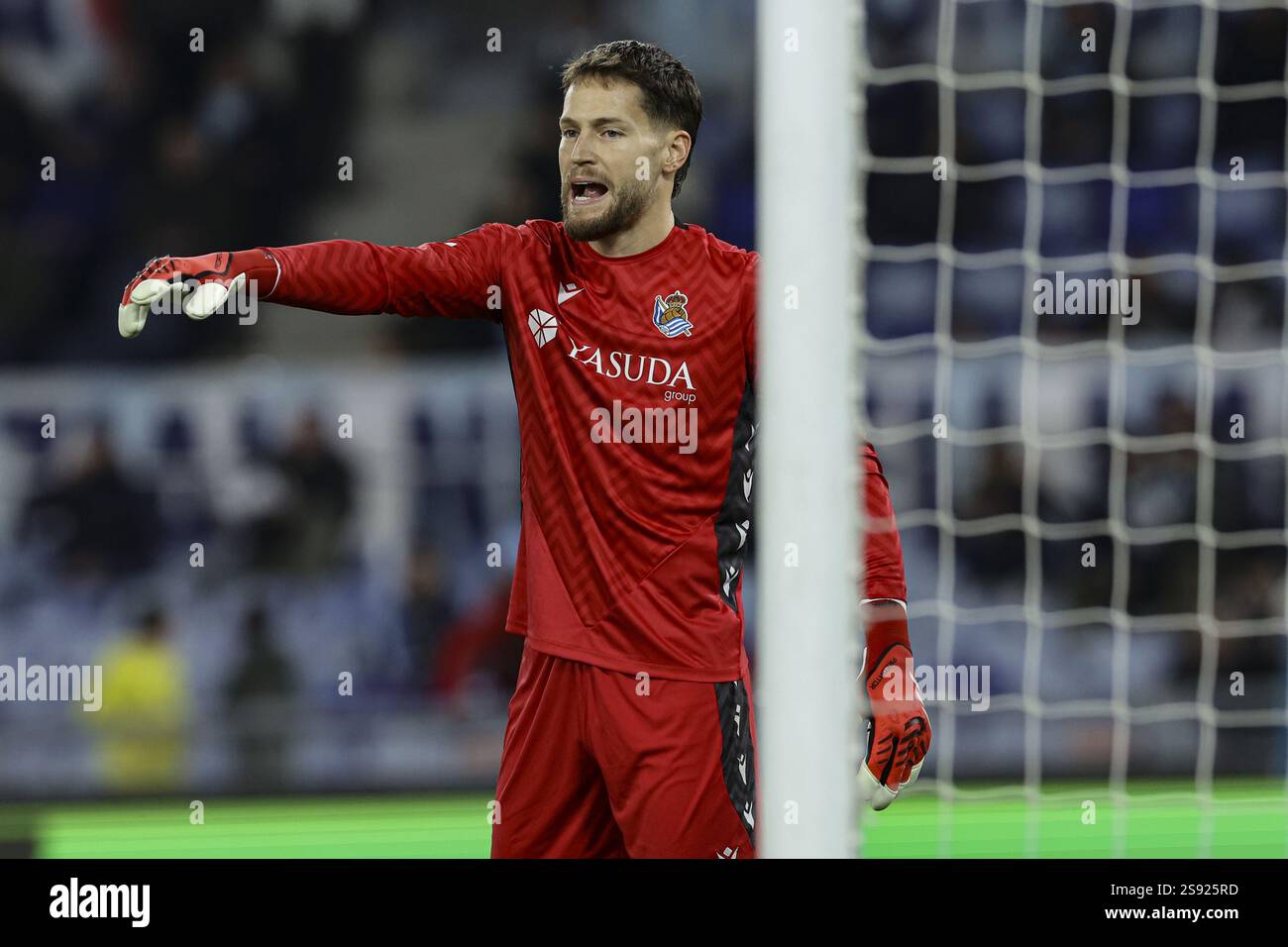 Real Sociedad's Spanish goalkeeper Alejandro Remiro gesticulate during ...