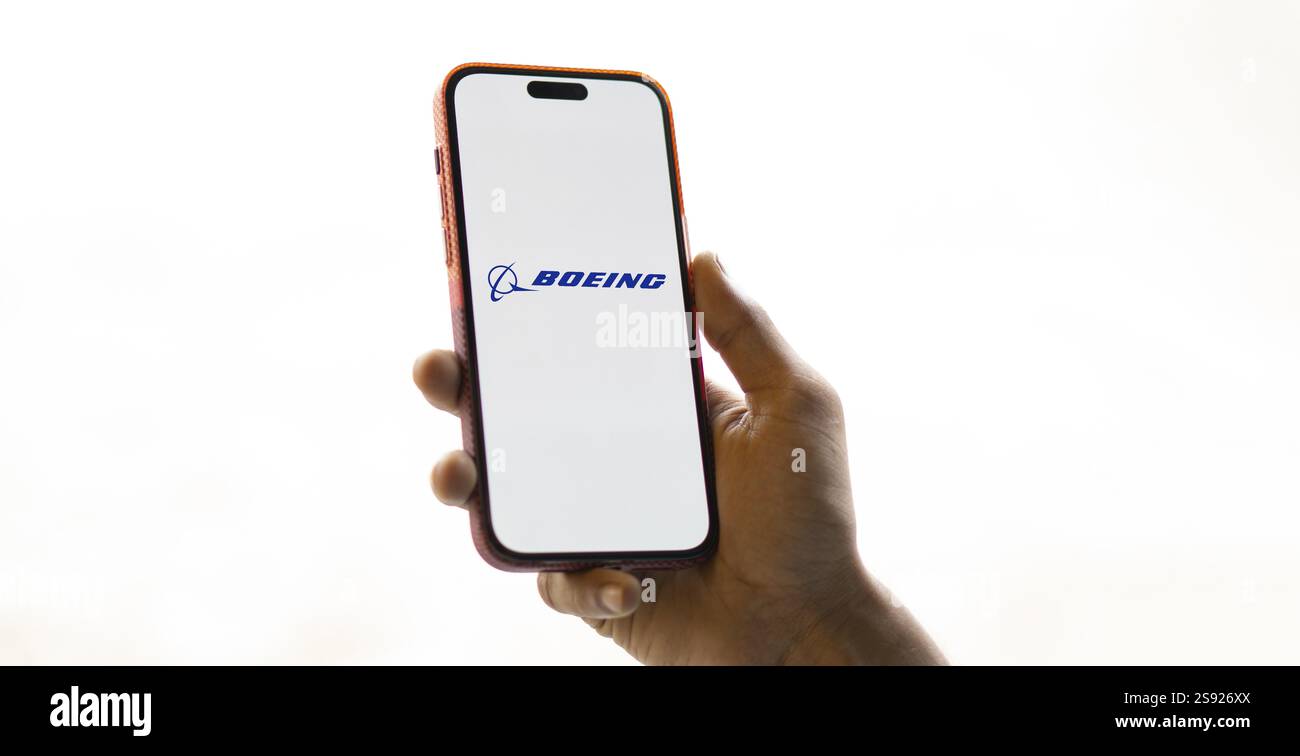 Dhaka, Bangladesh- 28 Nov 2024: Boeing logo is displayed on smartphone ...