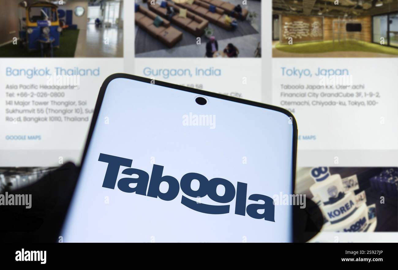 Dhaka, Bangladesh- 19 Jan 2025: taboola logo is displayed on smartphone. Taboola Inc is a ...