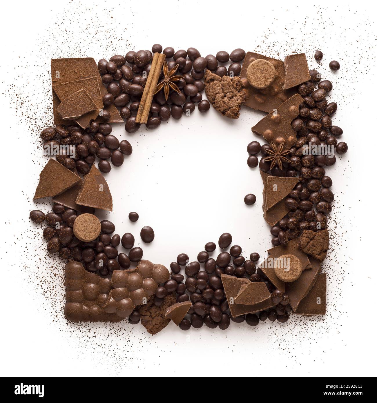 Creative concept photo of chocolate frame on white background Stock ...