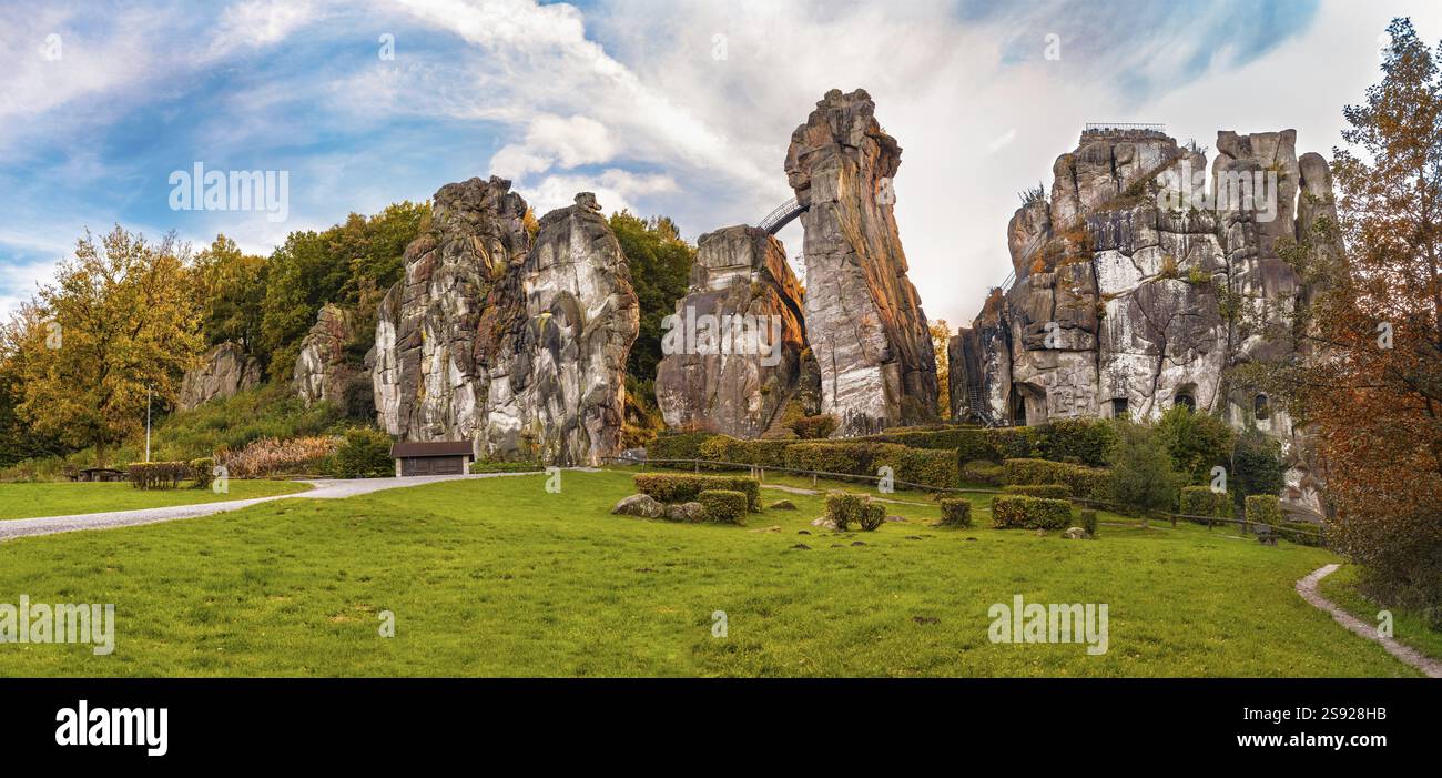 The 40 metre high Externsteine form a striking natural monument in a ...