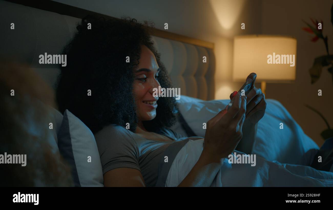 African American woman sleepless girl happy insomniac teen playing ...