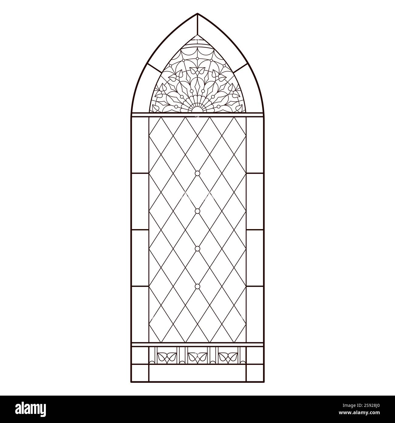 Colouring page for adult. Catholic Arch Church window Stock Vector ...