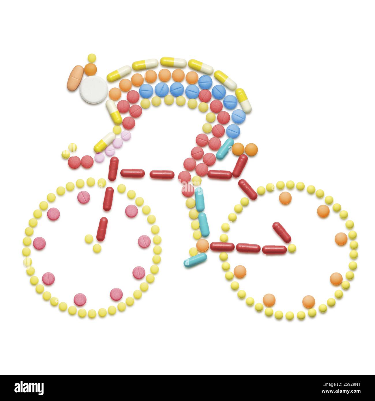 Doping agents and pills in the form of a racing cyclist on a bike Stock ...