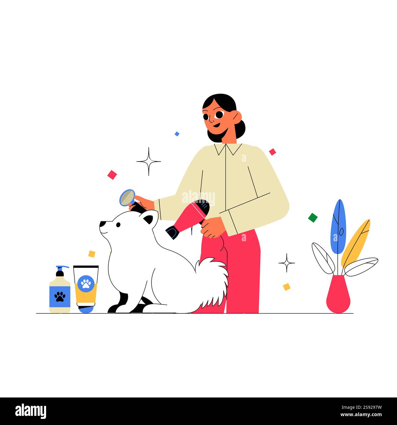 Dog Grooming In Flat Vector Illustration Symbolizing Pet Grooming ...