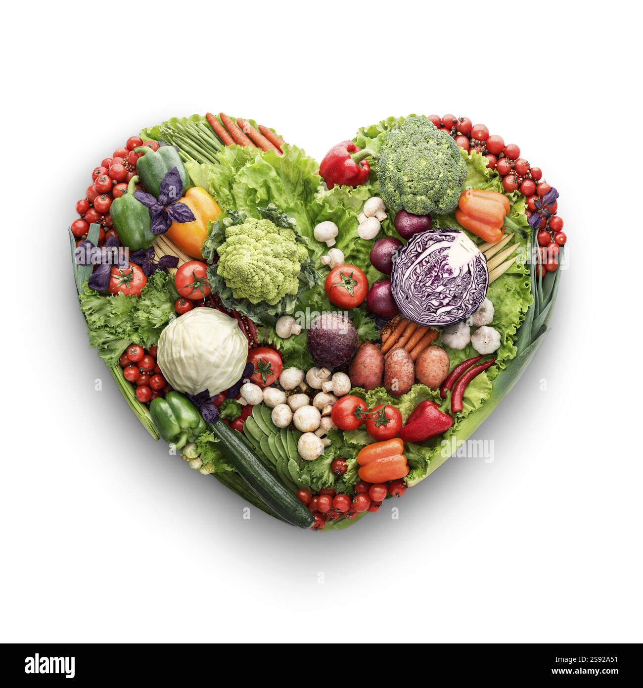 Healthy eating concept of a human heart made from vegetable and fruit ...