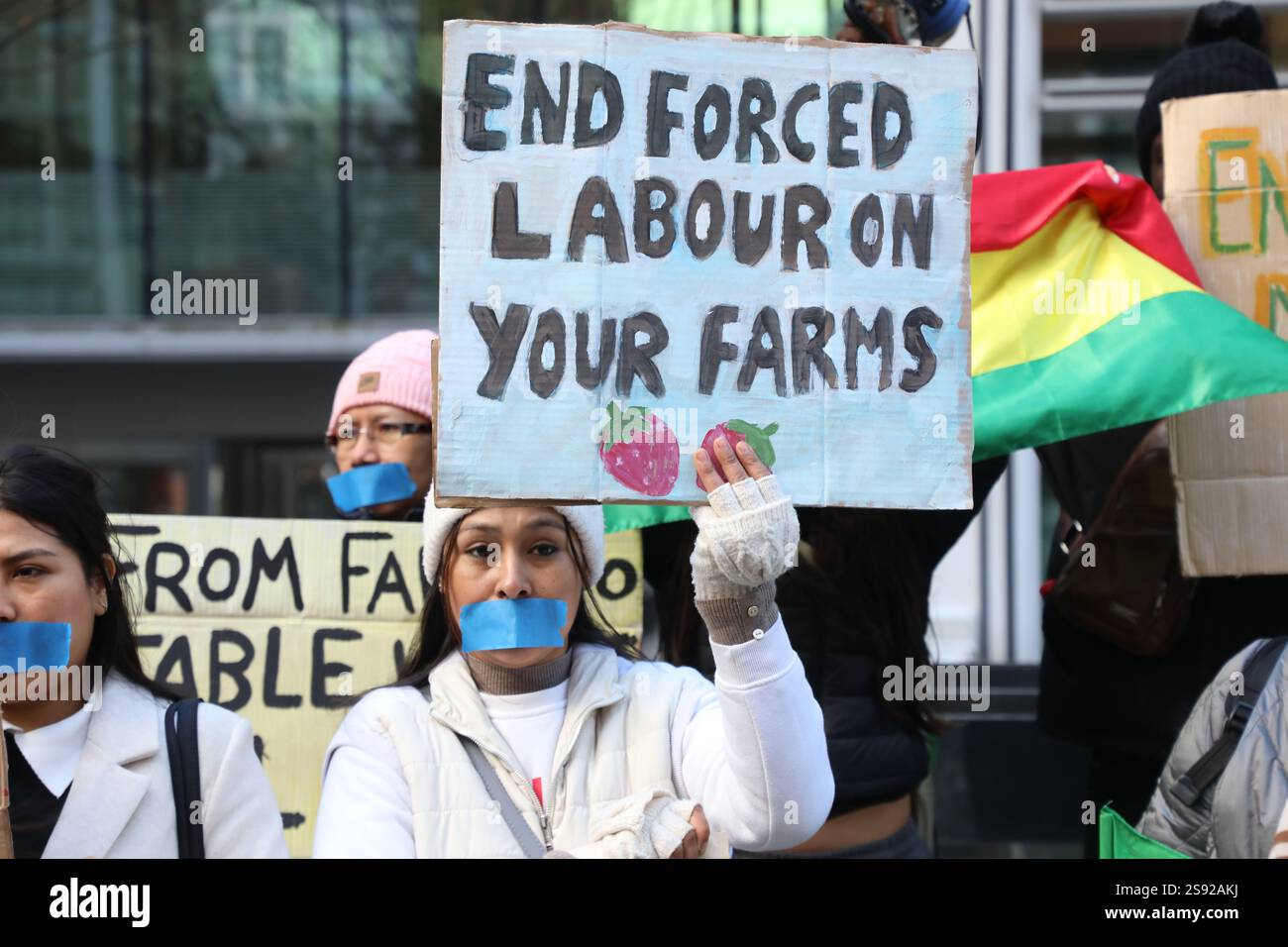 London, England. 24th January 2025. Migrant farm workers protest about ...