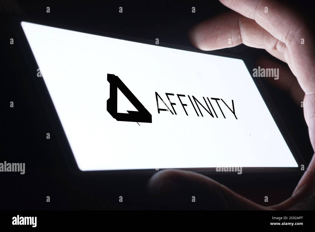 Dhaka, Bangladesh- 20 Jan 2025: Affinity logo is displayed on smartphone. Affinity is a software ...