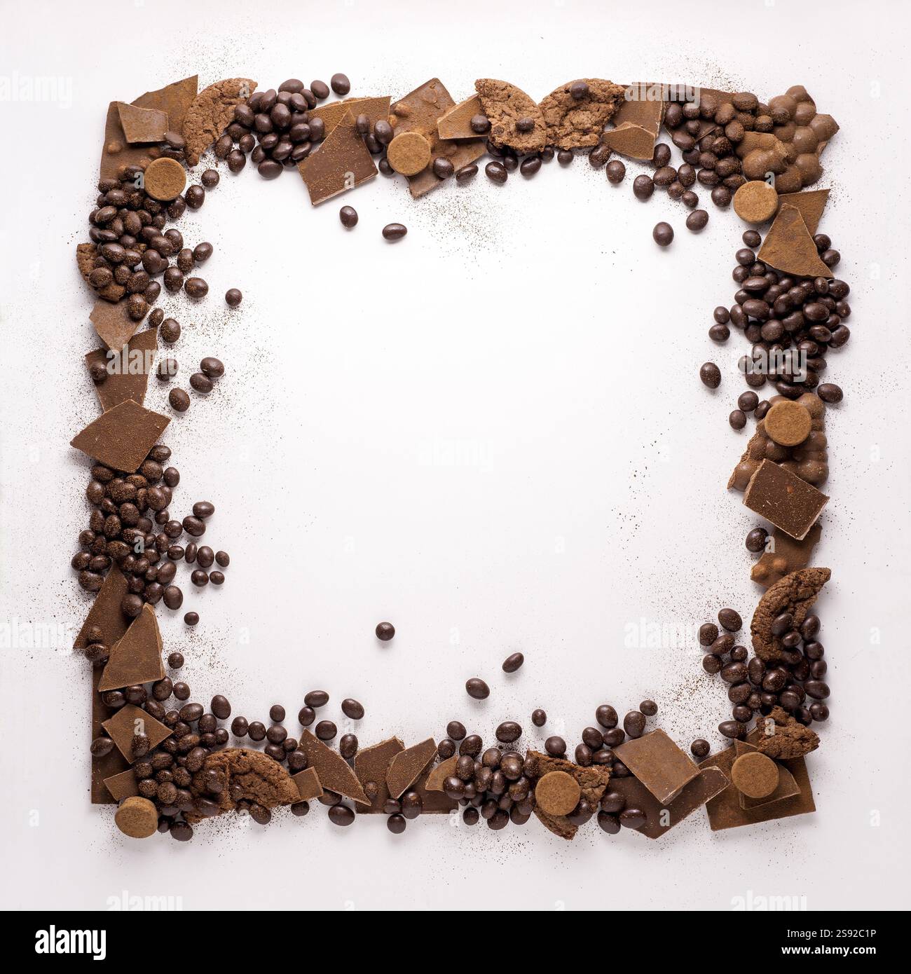 Creative concept photo of chocolate frame on white background Stock ...