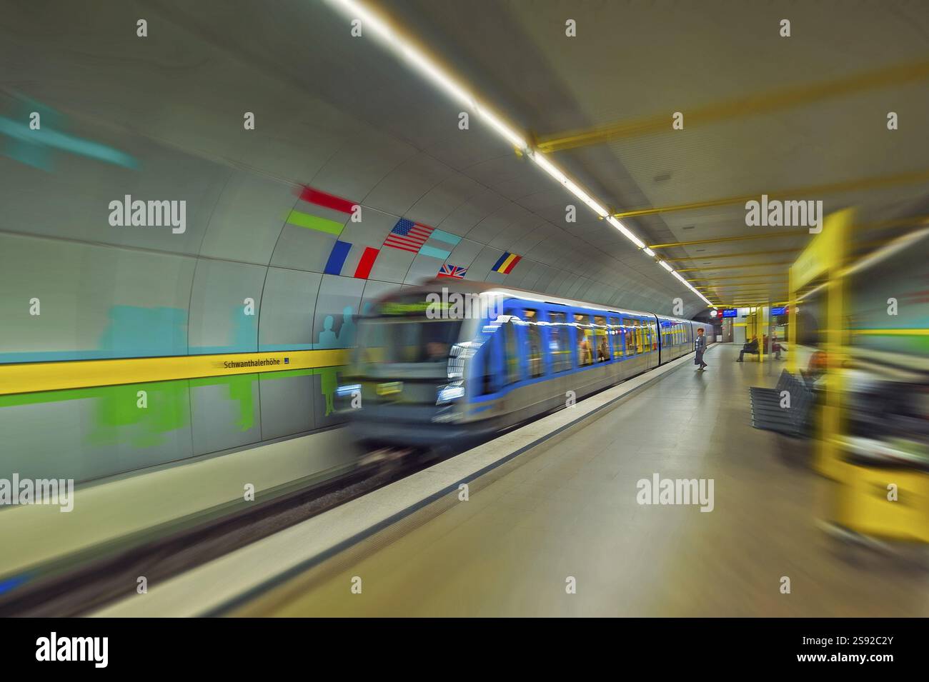 Train pulling out with zoom effect, underground station ...