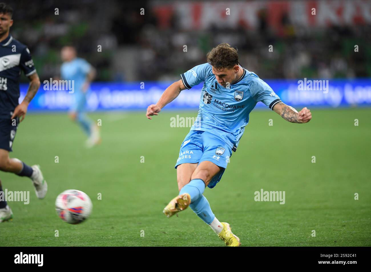 MELBOURNE, AUSTRALIA. 24th Jan 2025. Pictured: Sydney midfielder Adrian ...
