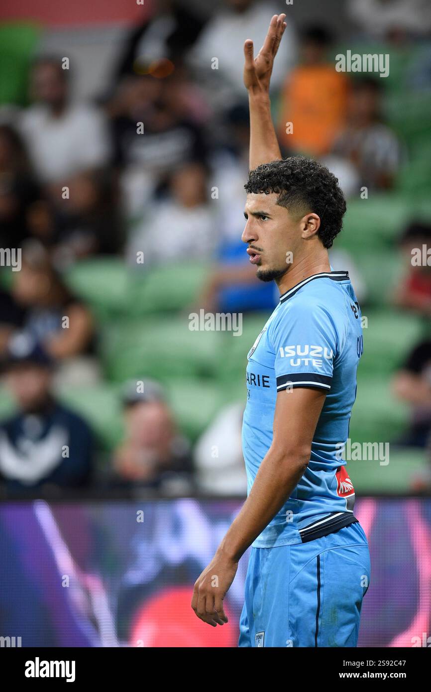 MELBOURNE, AUSTRALIA. 24th Jan 2025. Pictured: Sydney midfielder Anas ...