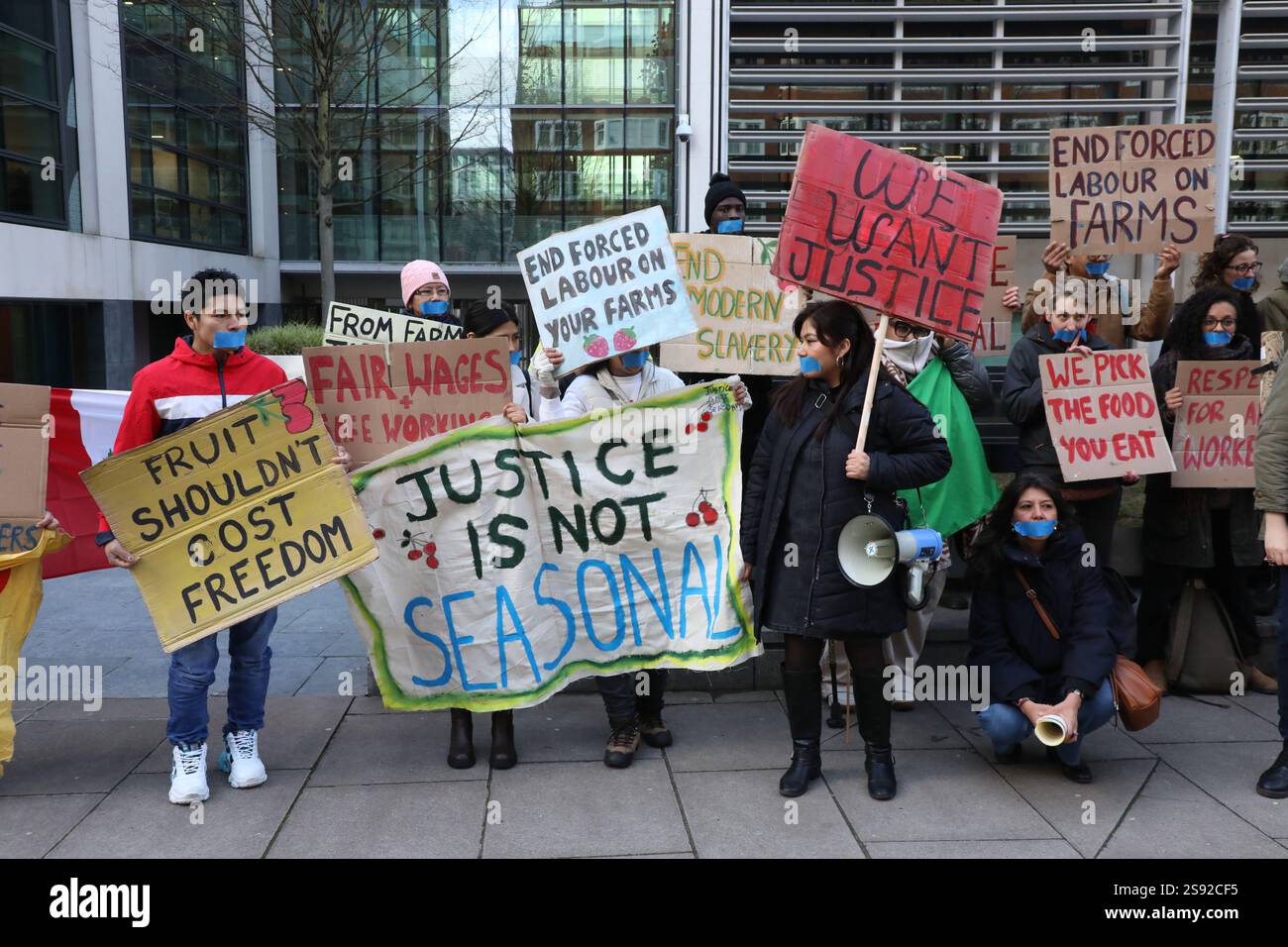 London, England. 24th January 2025. Migrant farm workers protest about ...
