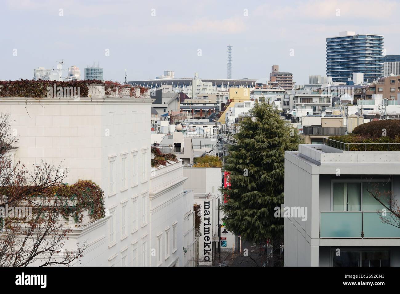Overhead view of Tokyo from Aoyama including edge of Omotesando Hills ...