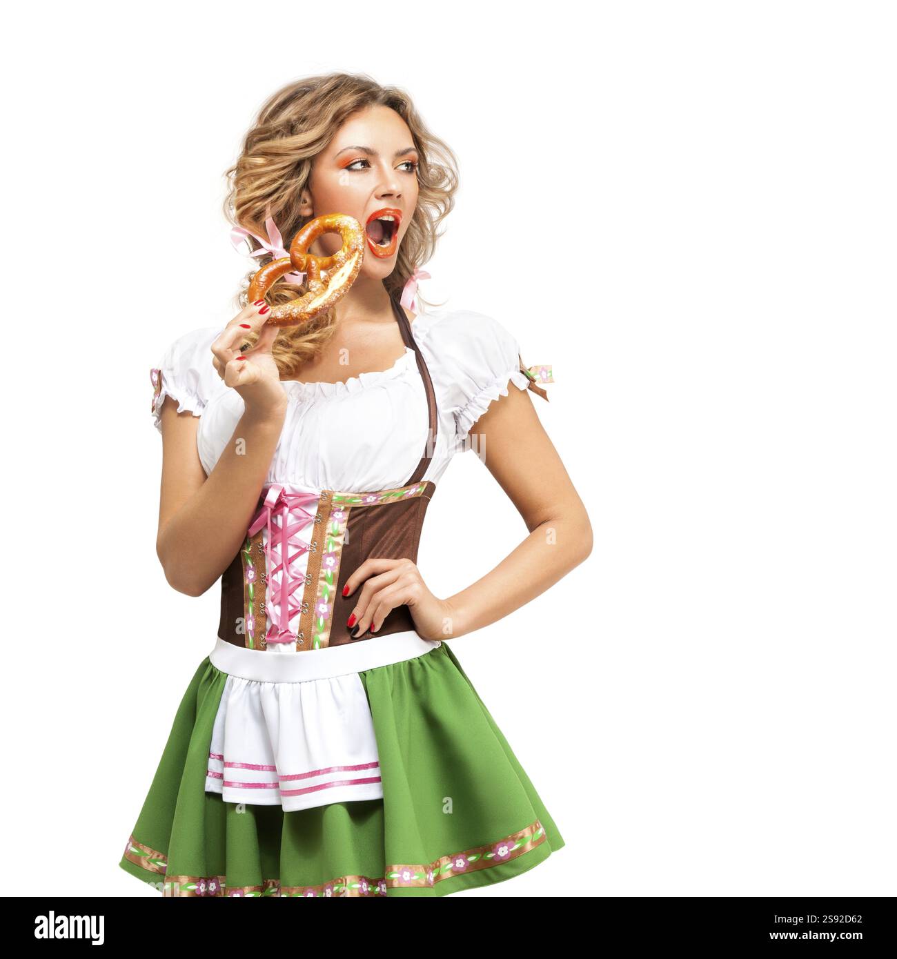 Creative concept photo of the Oktoberfest waitress in traditional ...