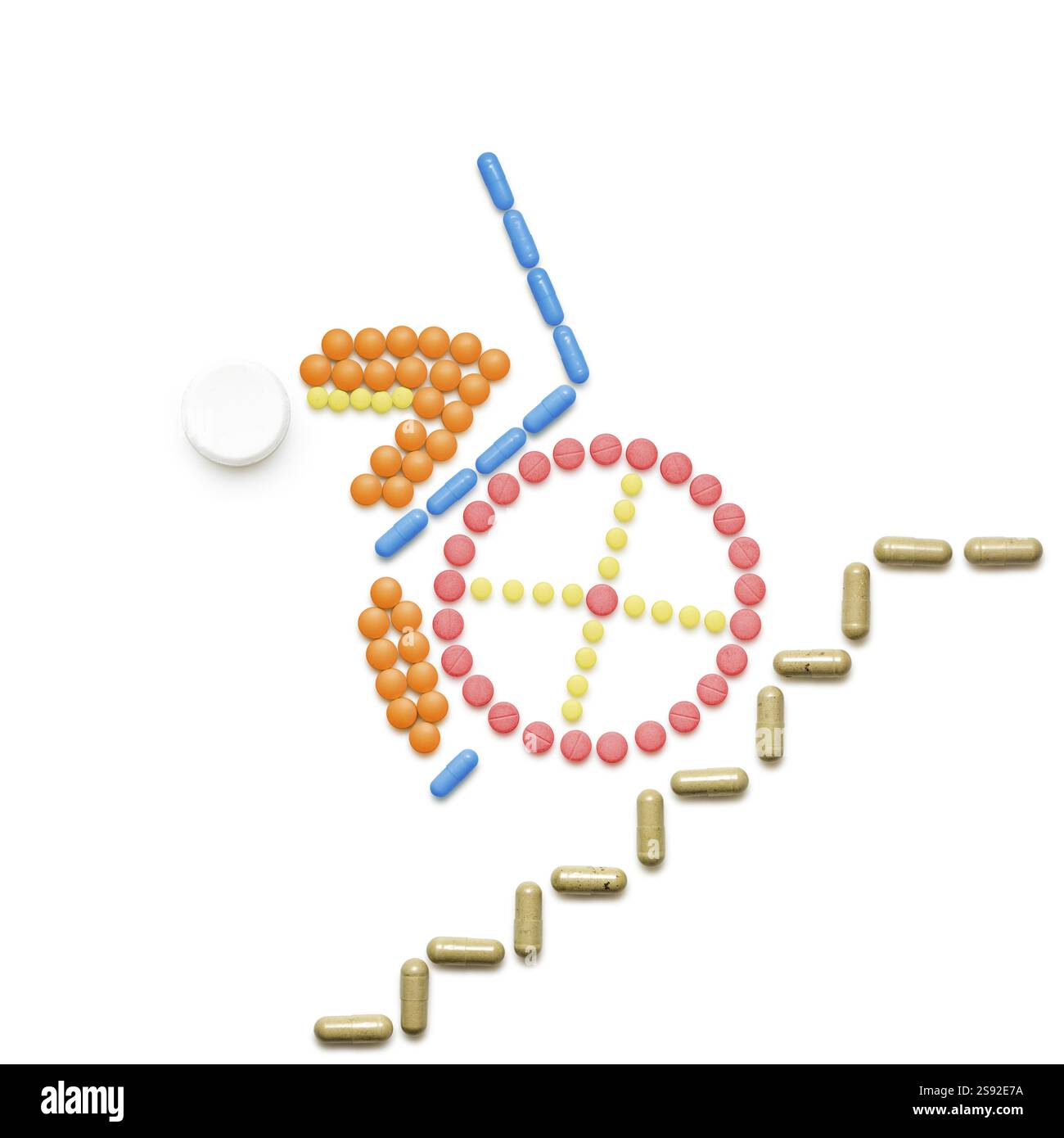 Healthcare concept of drugs and pills, against white background ...
