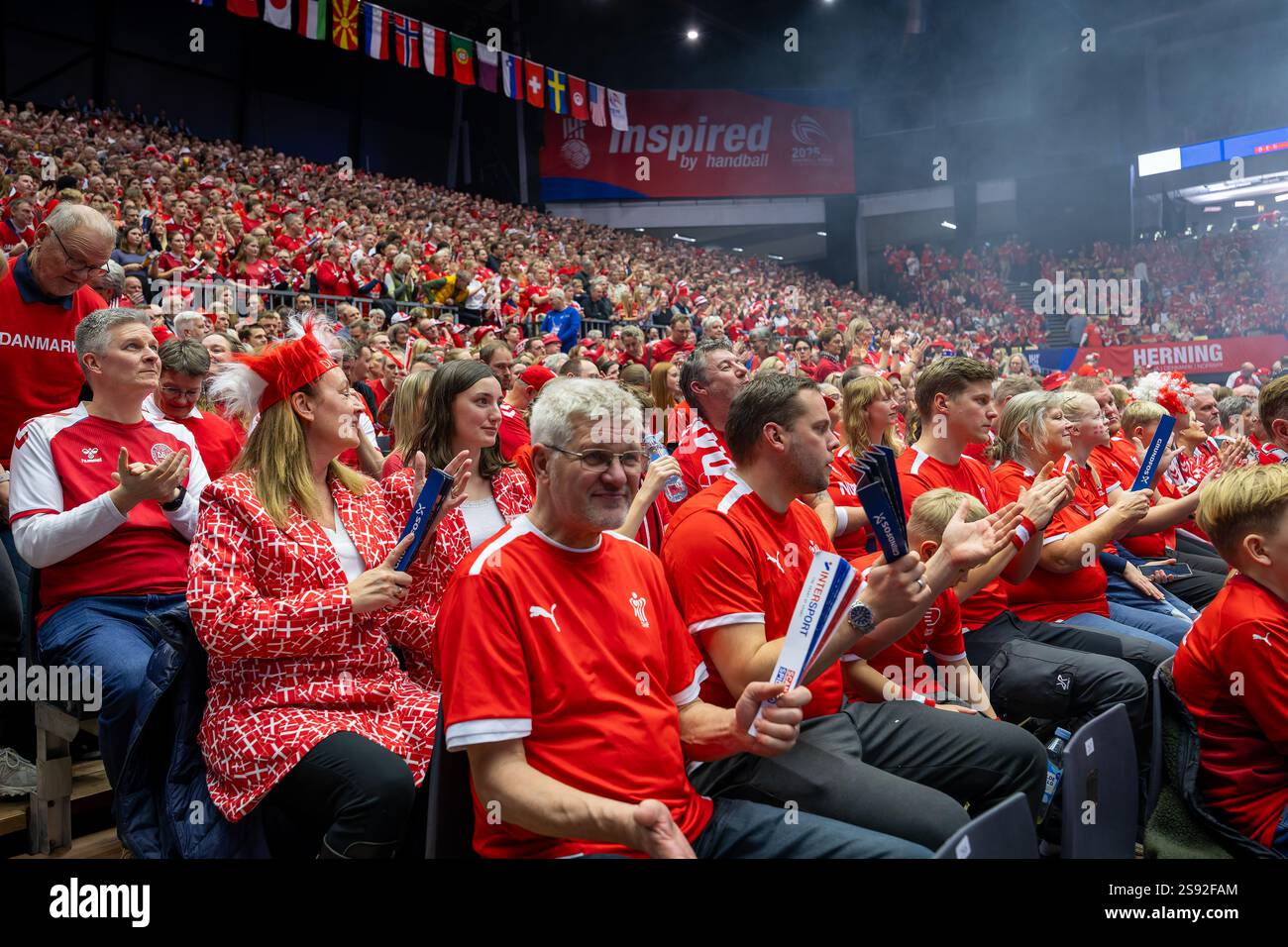 Herning, Denmark. 23rd, January 2025. Handball fans of Denmark seen on ...