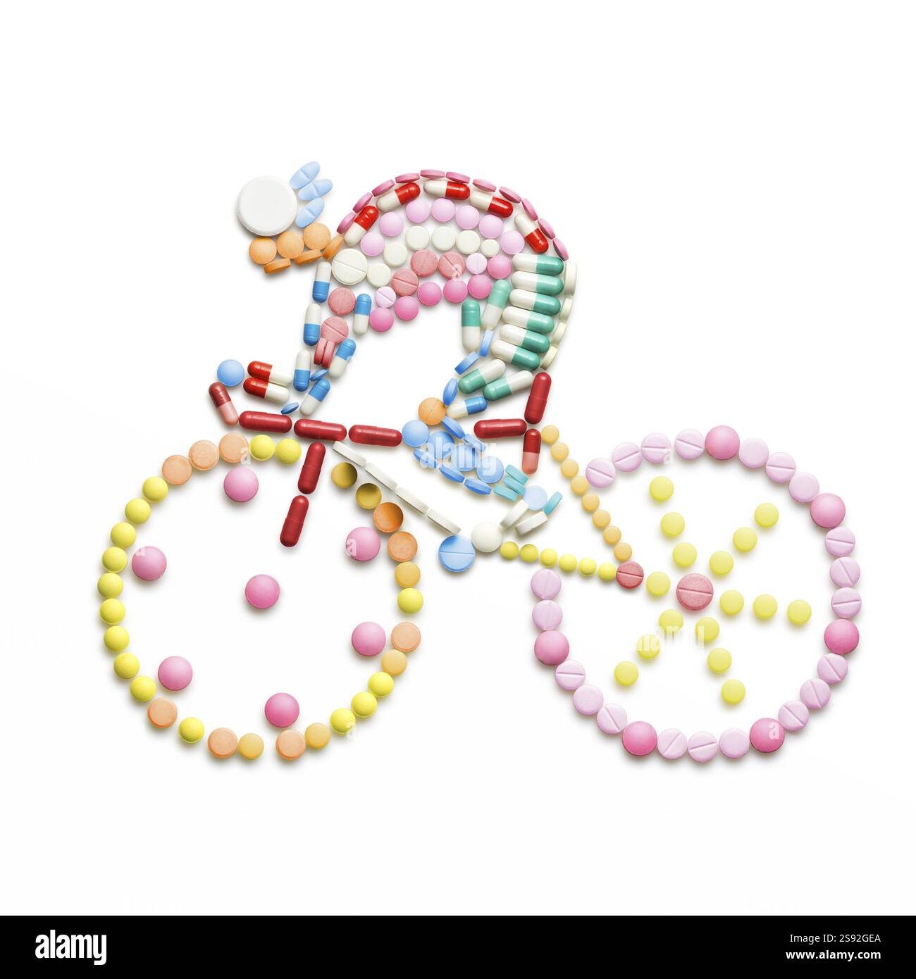 Doping agents and pills in the form of a racing cyclist on a bike Stock ...