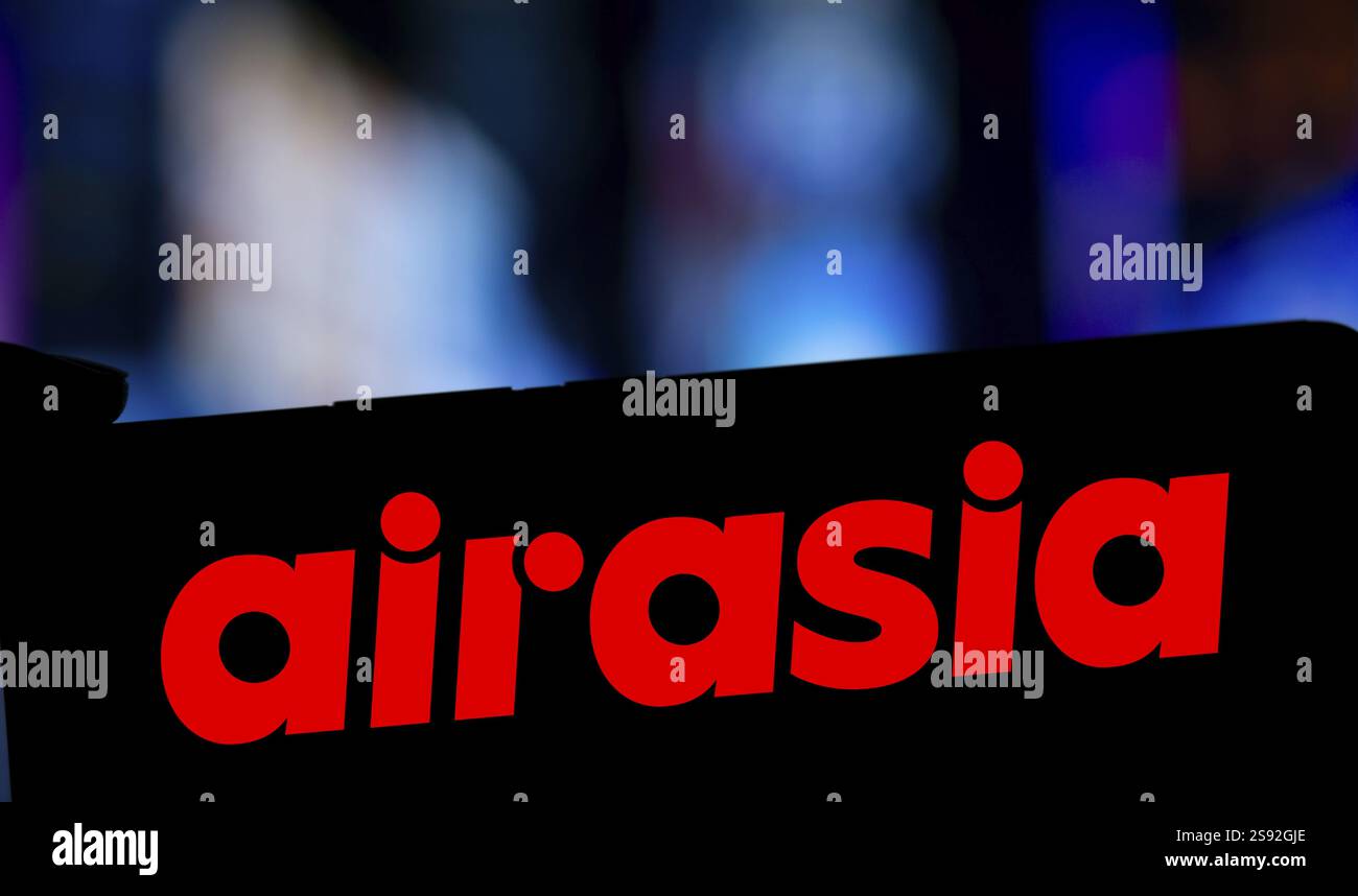 Dhaka, Bangladesh- 19 Jan 2025: airasia logo is displayed on smartphone ...