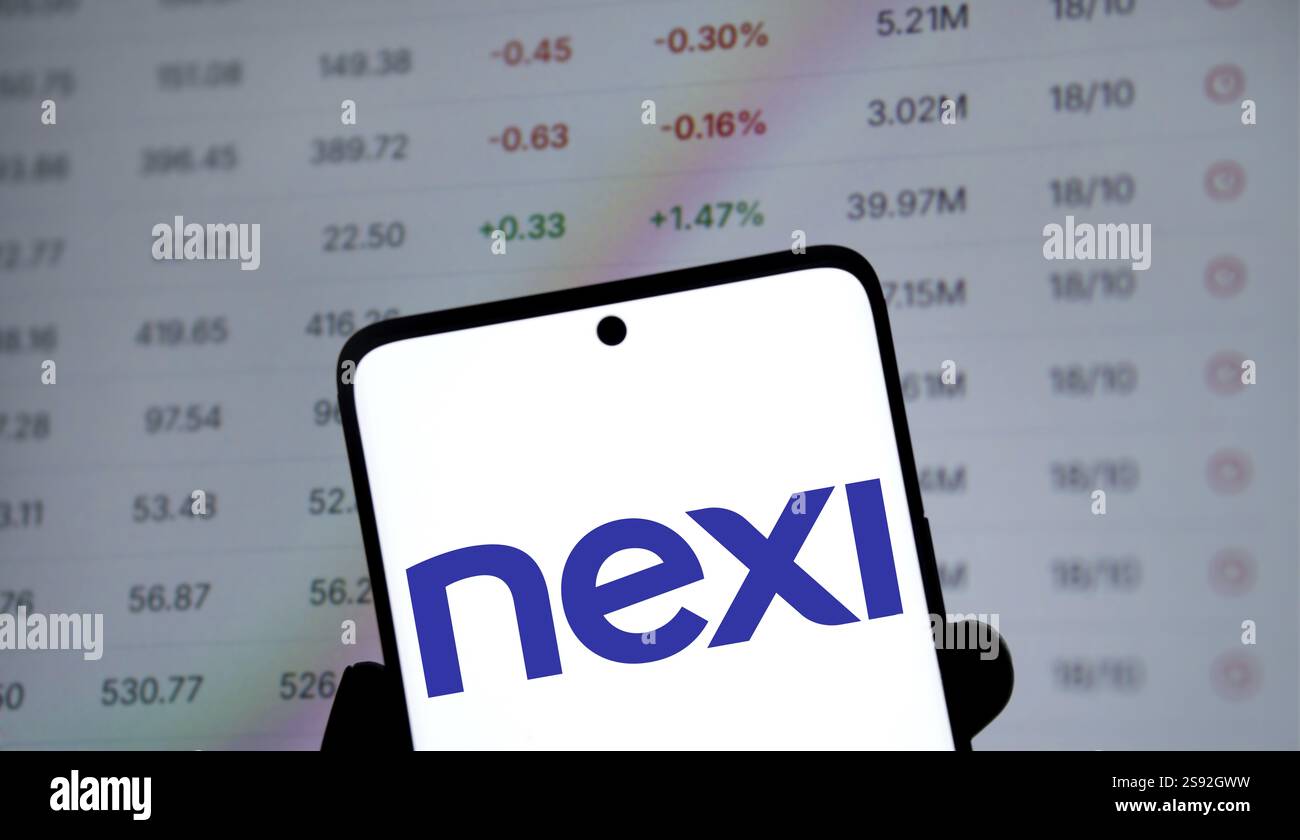 Dhaka, Bangladesh- 28 Nov 2024: Nexi logo is displayed on smartphone ...