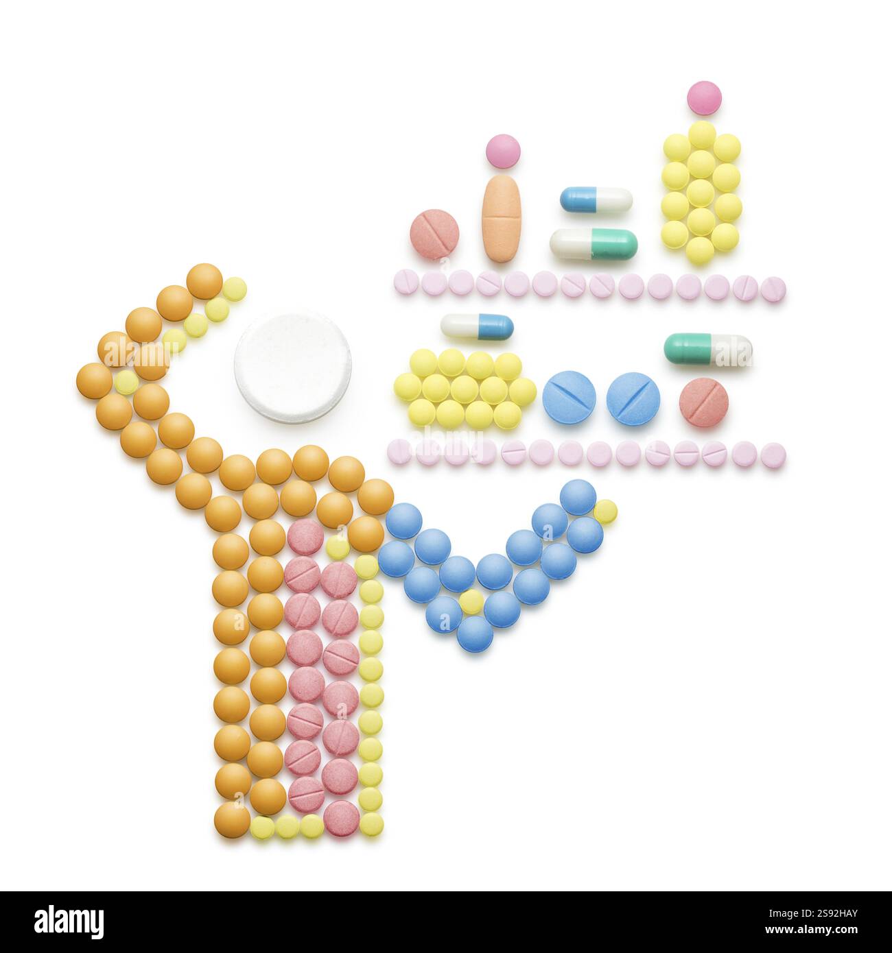 Creative medicine and healthcare concept made of drugs and pills, ill ...