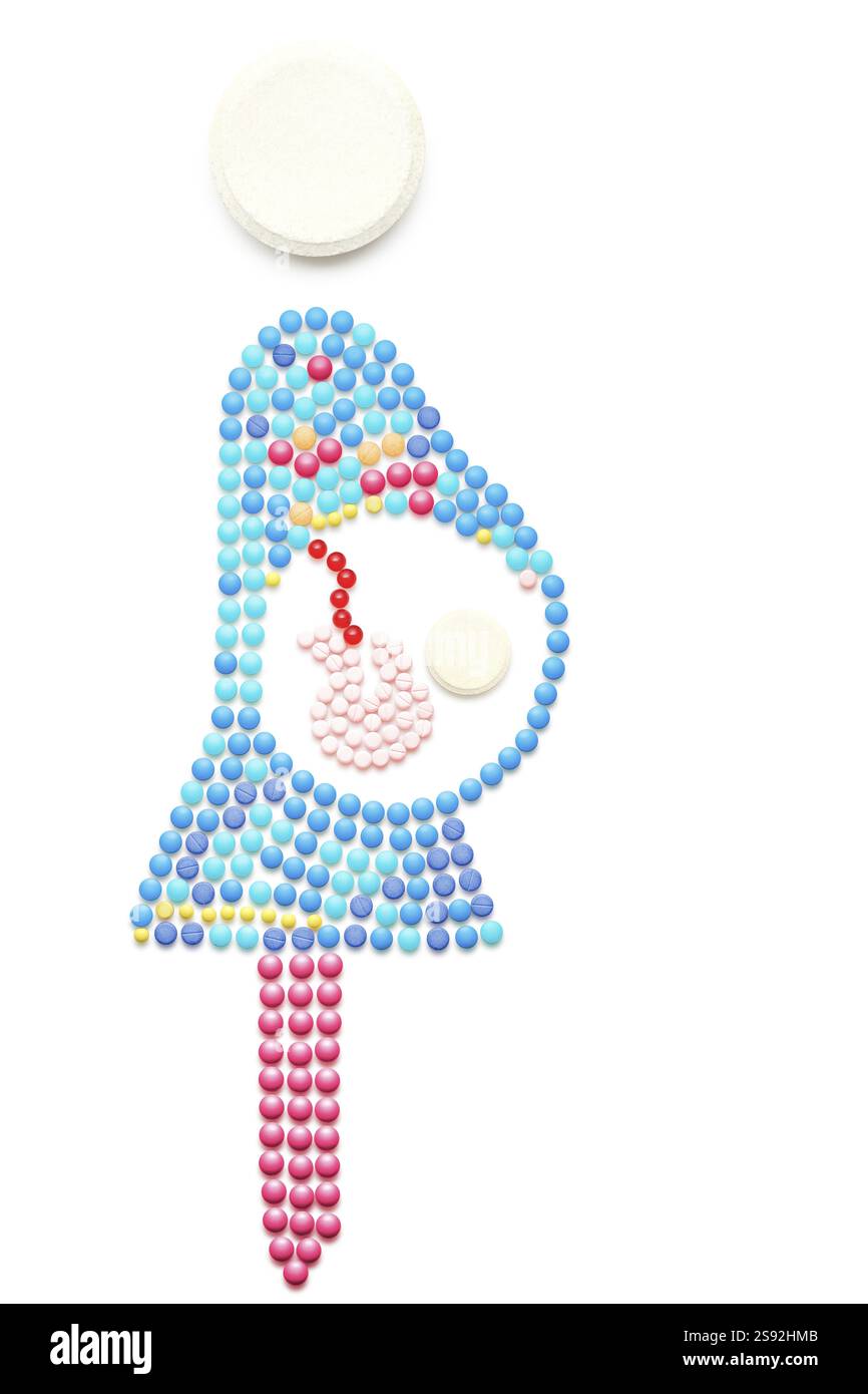 Creative medicine and healthcare concept of pills, pregnant mother with ...