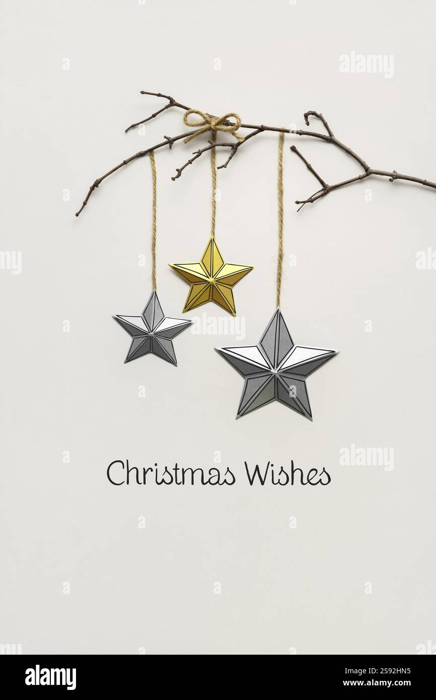 Creative Christmas concept photo of a branch with stars on a white ...
