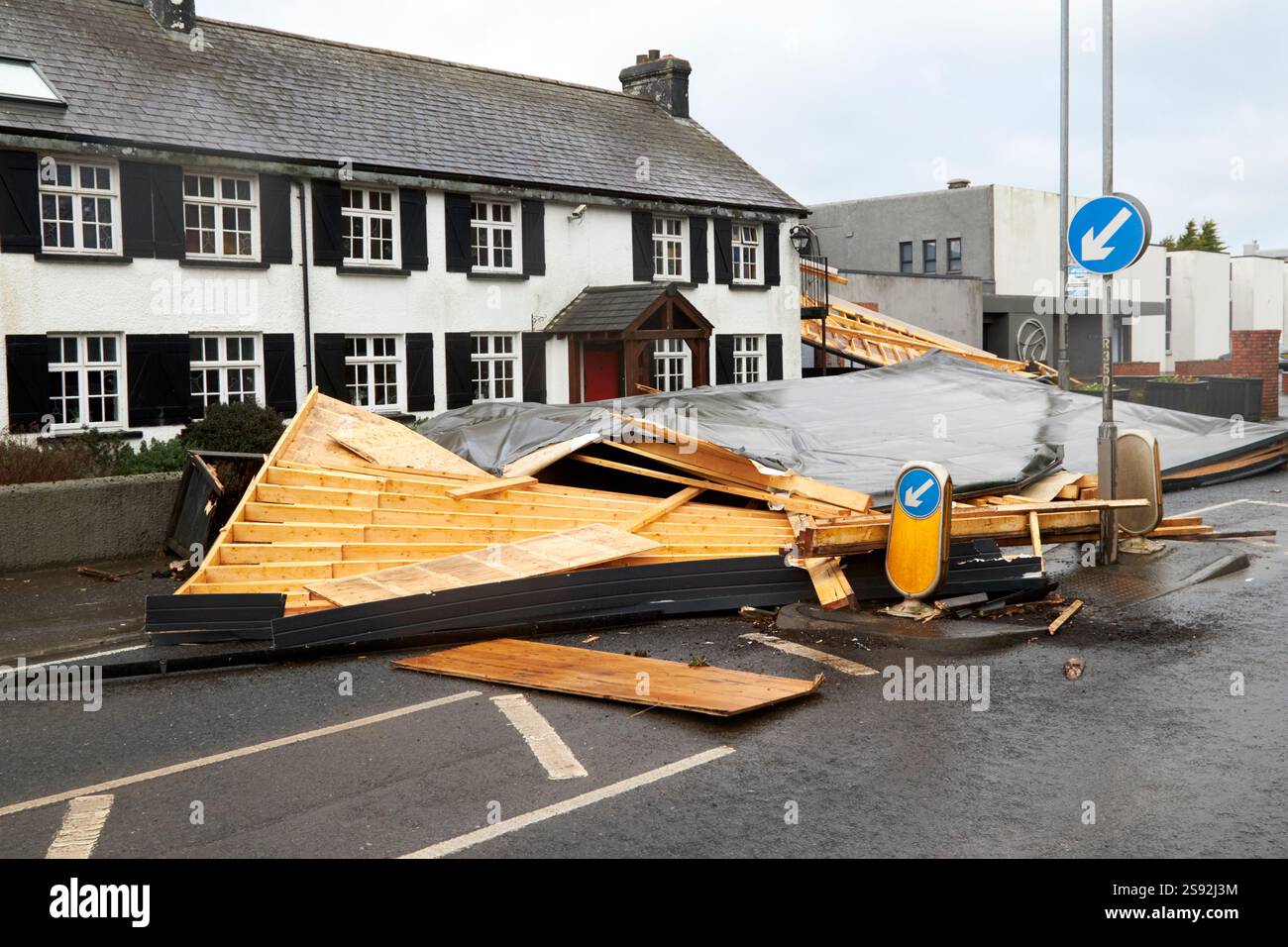 roof blown off part of the chimney corner hotel and lying in the middle ...