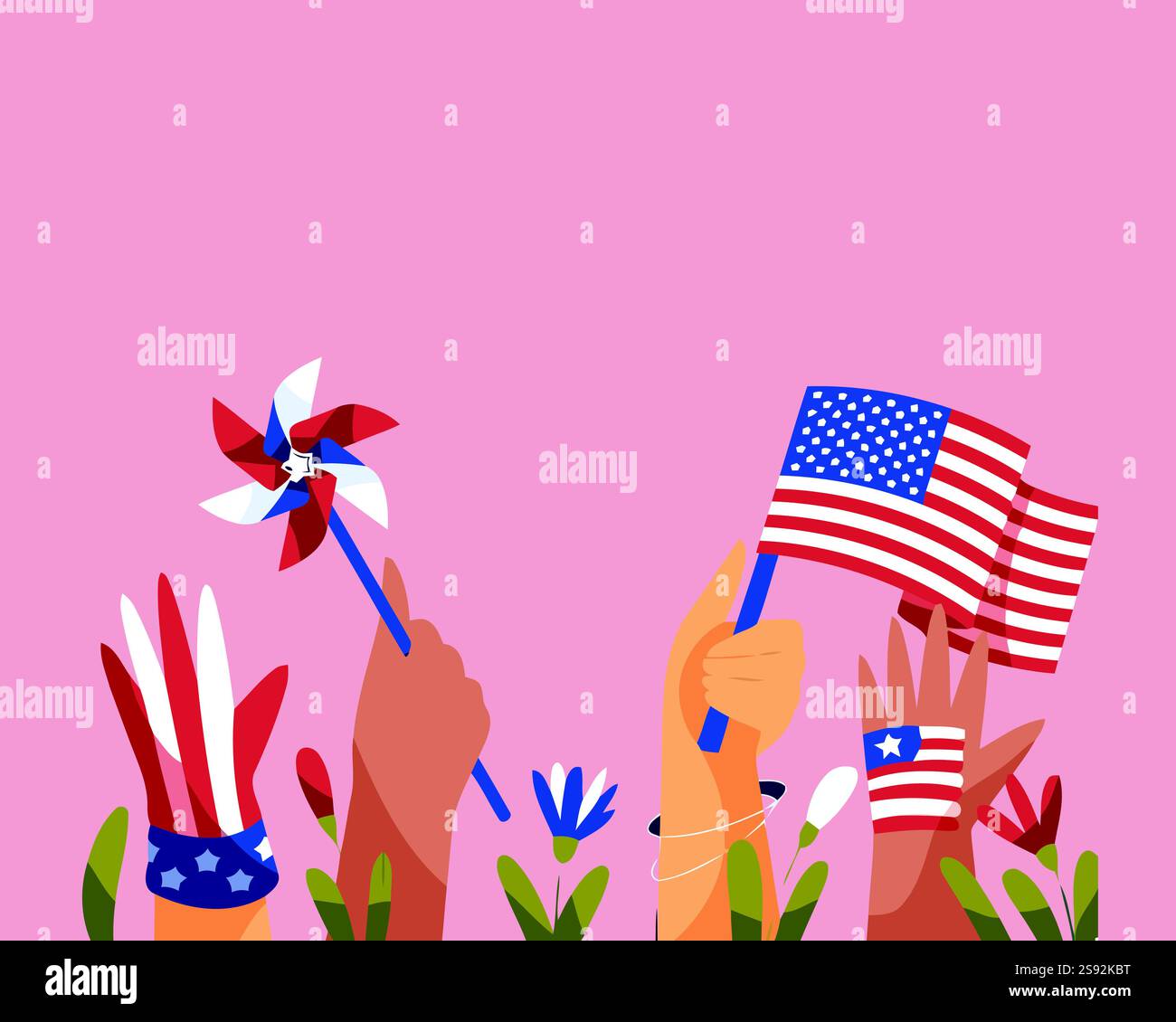 Independence Day Celebration - Hands Holding American Flags and ...