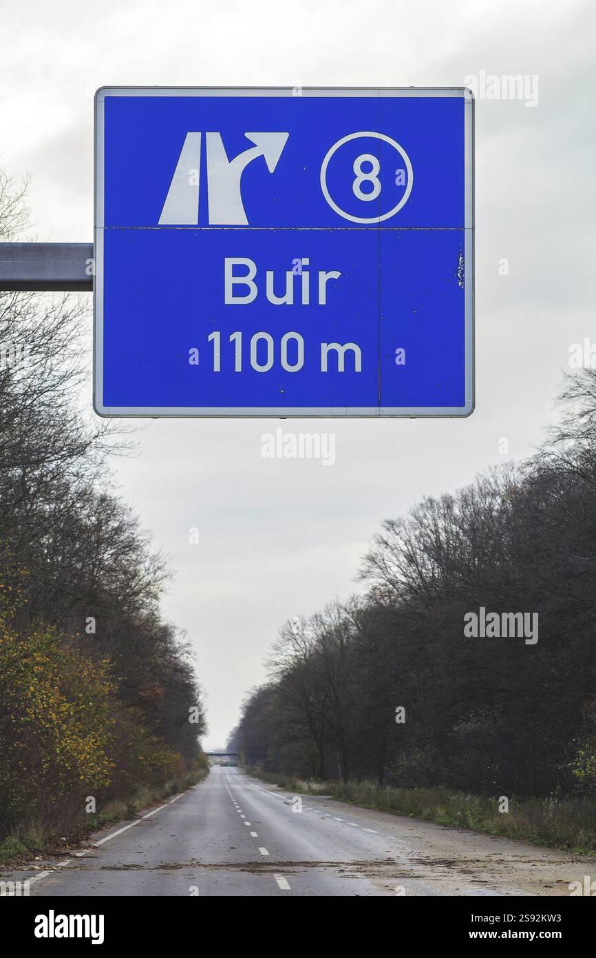 Abandoned motorway with exit sign to Buir, former A4 motorway, Hambach ...