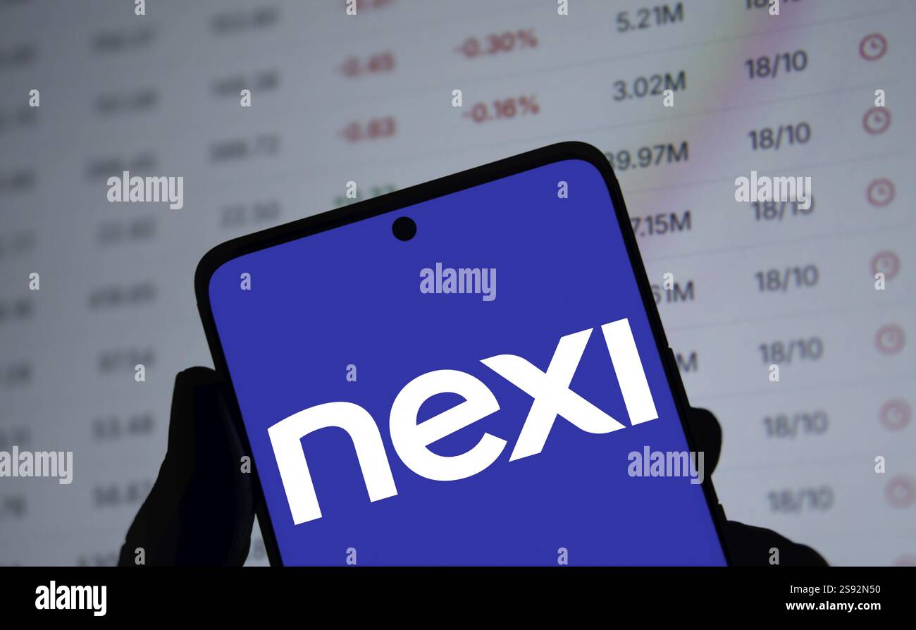 Dhaka, Bangladesh- 28 Nov 2024: Nexi logo is displayed on smartphone ...
