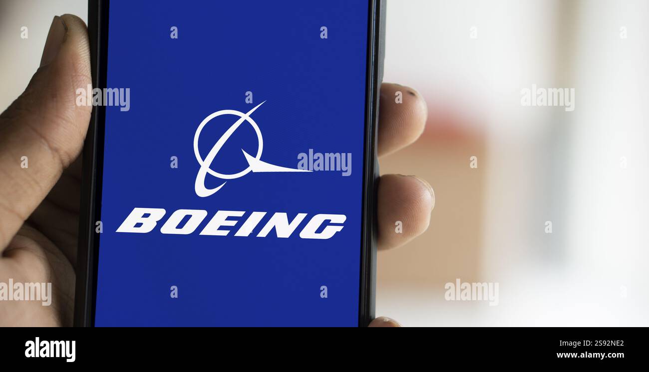 Dhaka, Bangladesh- 28 Nov 2024: Boeing logo is displayed on smartphone ...