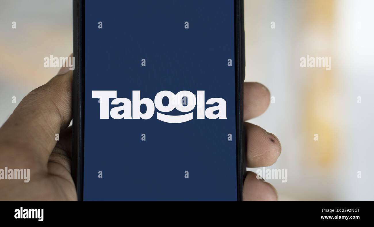 Dhaka, Bangladesh- 19 Jan 2025: taboola logo is displayed on smartphone. Taboola Inc is a ...