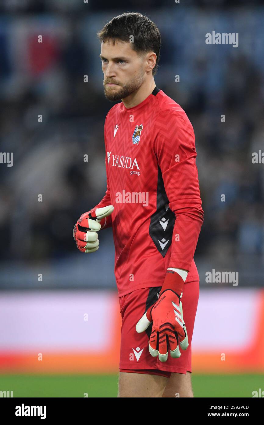 Alejandro Remiro of Real Sociedad during the Europa League qualifying ...