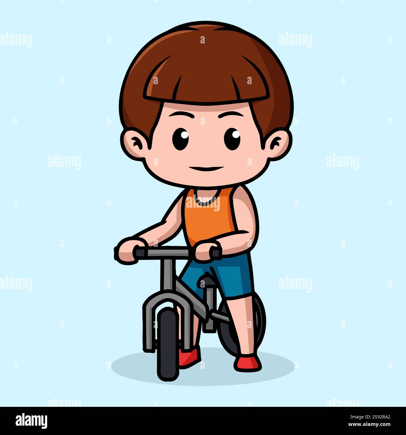 Chibi character illustration of a kid playing with bicycle Stock Vector ...