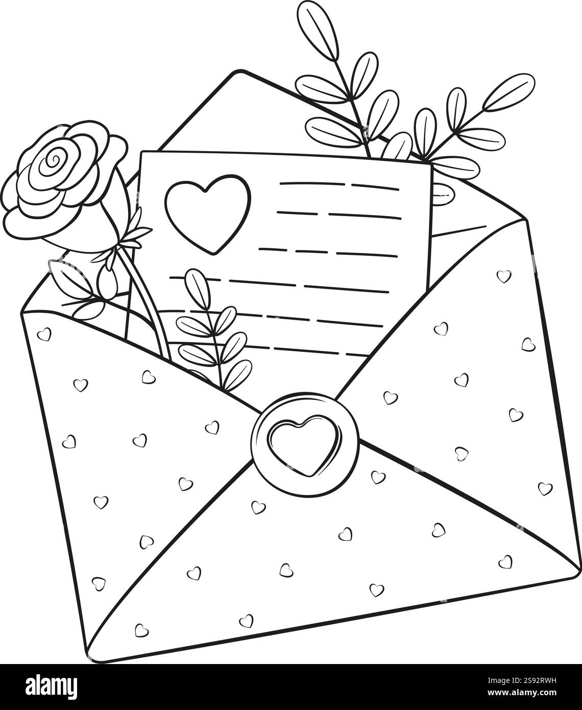 Happy Valentines day Love letter doodle style. Hand drawn black and ...