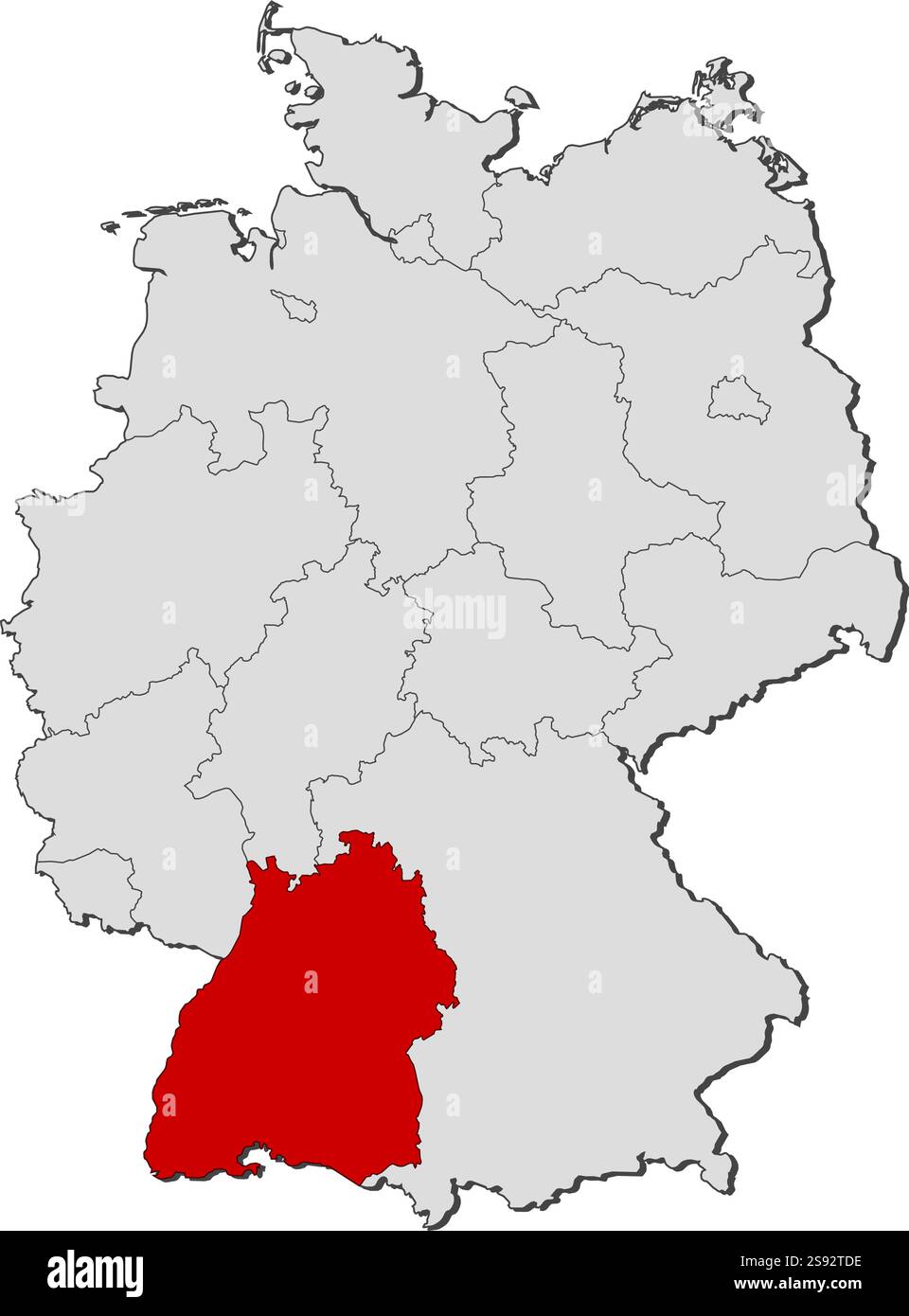 Map of Germany with the provinces, Baden-Württemberg is highlighted ...