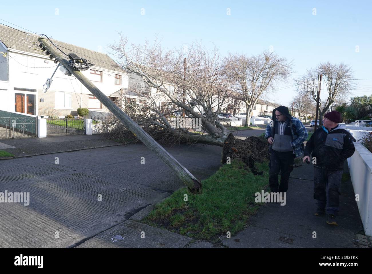 A fallen tree and pole on Grove Park Drive in Dublin. Residents across ...