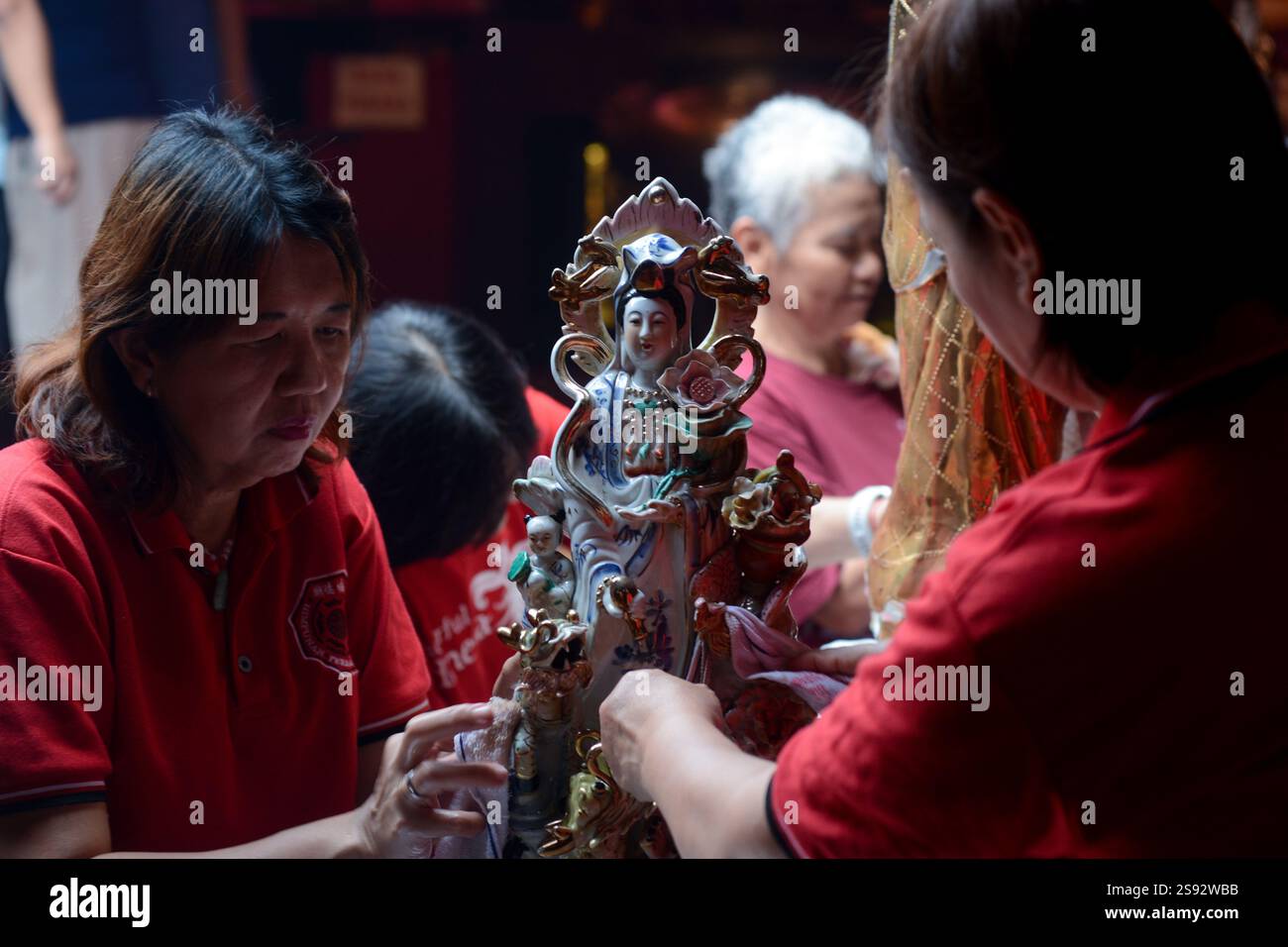 January 24, 2025, Bogor, West Java, Indonesia: People cleans a statue ...